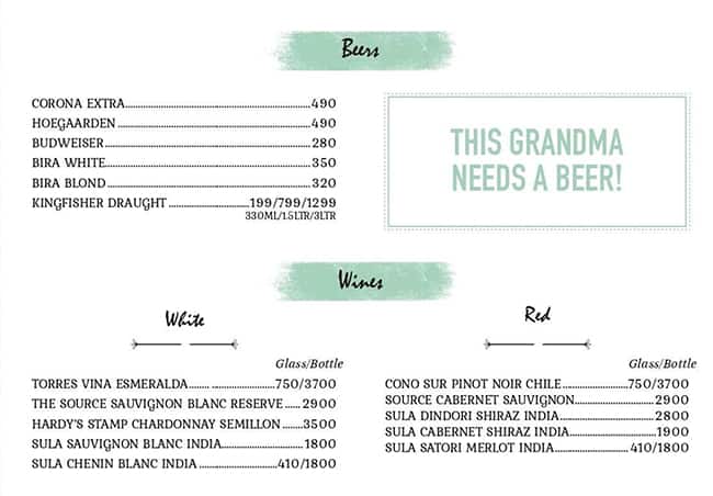 Menu at Grandmama's Cafe Juhu, Mumbai