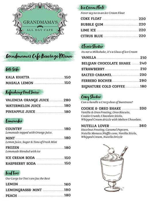 Menu at Grandmama's Cafe Juhu, Mumbai