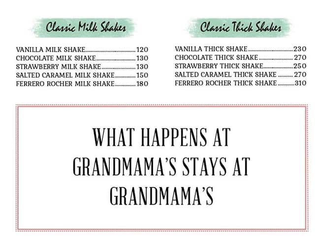 Menu at Grandmama's Cafe Juhu, Mumbai