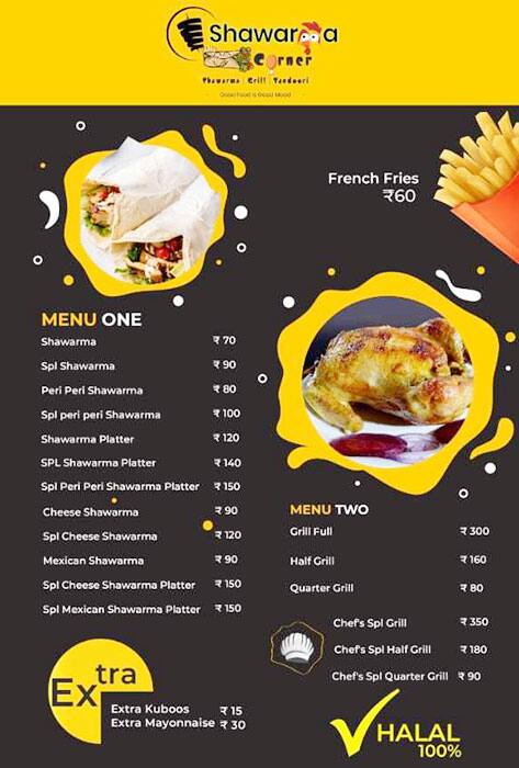 Menu of Shawarma Corner, K.K. Nagar, Chennai