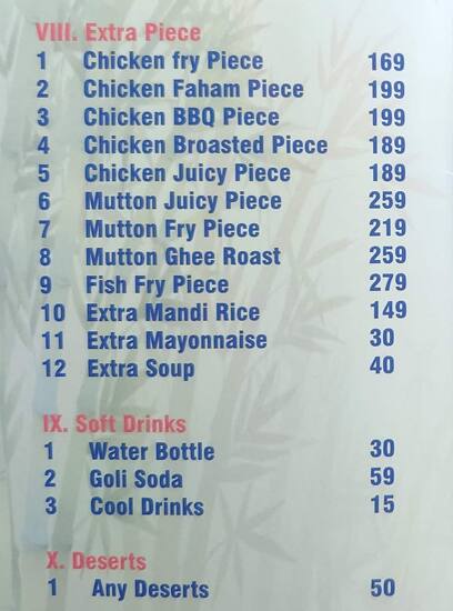 Menu of The Forest Arabian Mandi, Medchal Road, Hyderabad