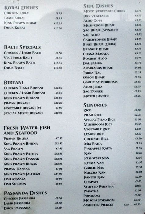 Menu at The Ancient Raj restaurant, Stanwell