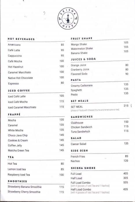 Menu at Seisha Coffee cafe, Antipolo, H5PC+XRX