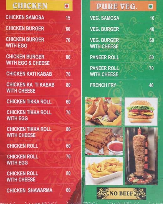 Menu at Sufi Corner, Pune