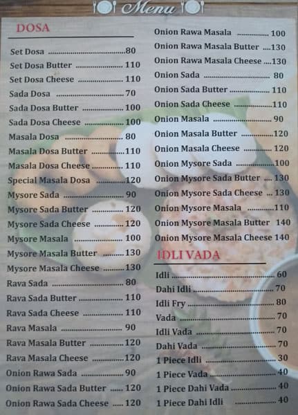 Menu of Cafe Udipi, Old Palasia, Indore