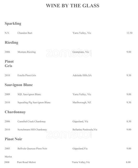 Menu at Tea House restaurant, Camberwell