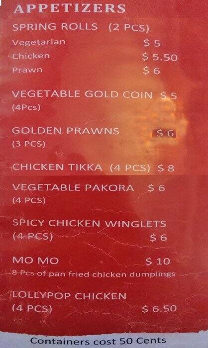 Menu at Spicy Dragon restaurant, Carnegie