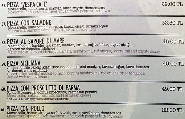 Menu at Vespa Cafe & Restaurant, Bodrum