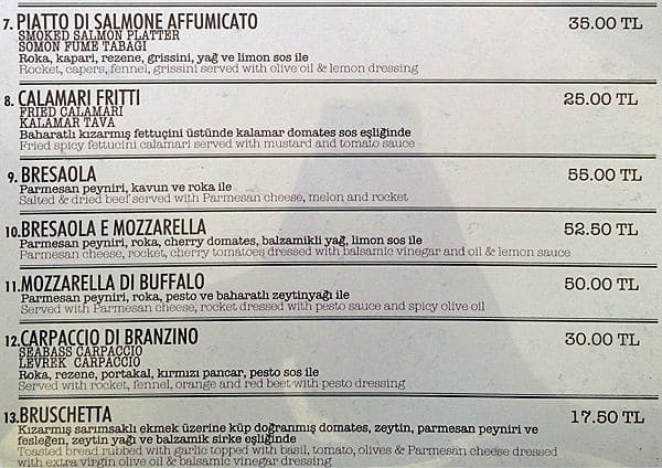 Menu at Vespa Cafe & Restaurant, Bodrum