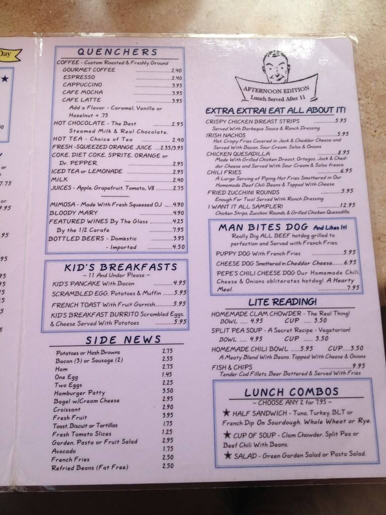 Menu at Daily News Cafe, Carlsbad, Carlsbad Blvd ste a