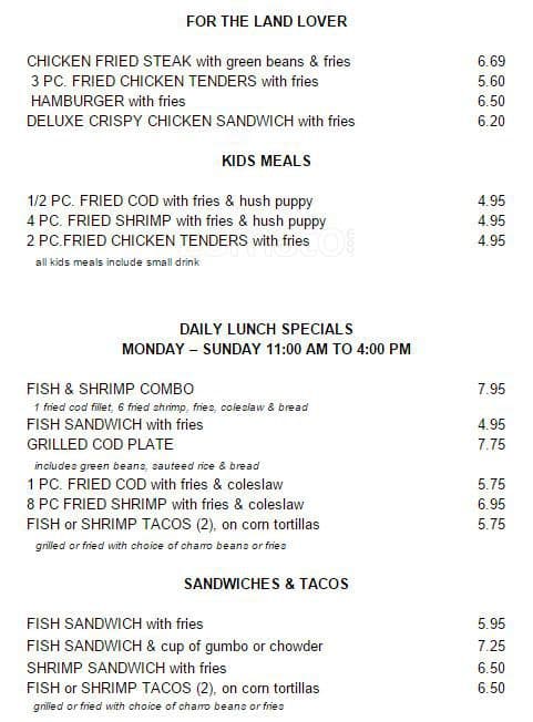 Menu at Bill Miller's Laguna Madre Seafood Company restaurant, San ...