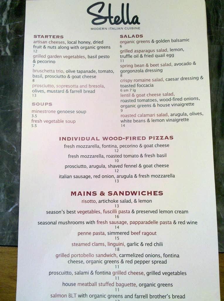 Italian Cuisine Menu