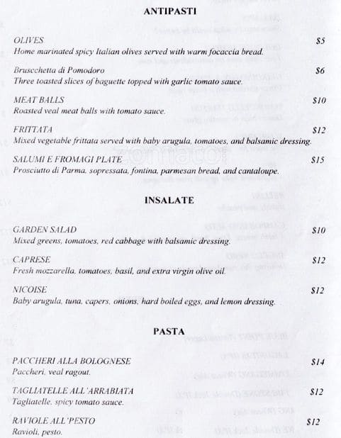 Menu at Da Capo Aperitivo e Caffè pub & bar, New York City, Madison Ave