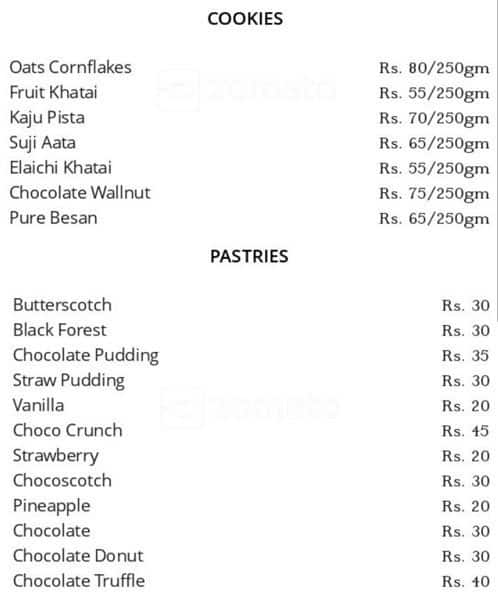 Menu of Nirala Bakery, Kirti Nagar, New Delhi