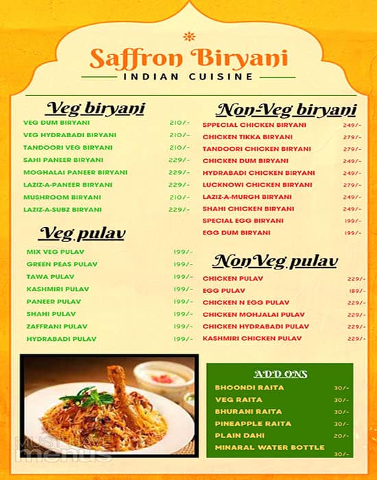 Menu of Saffron Biryani, Kharadi, Pune