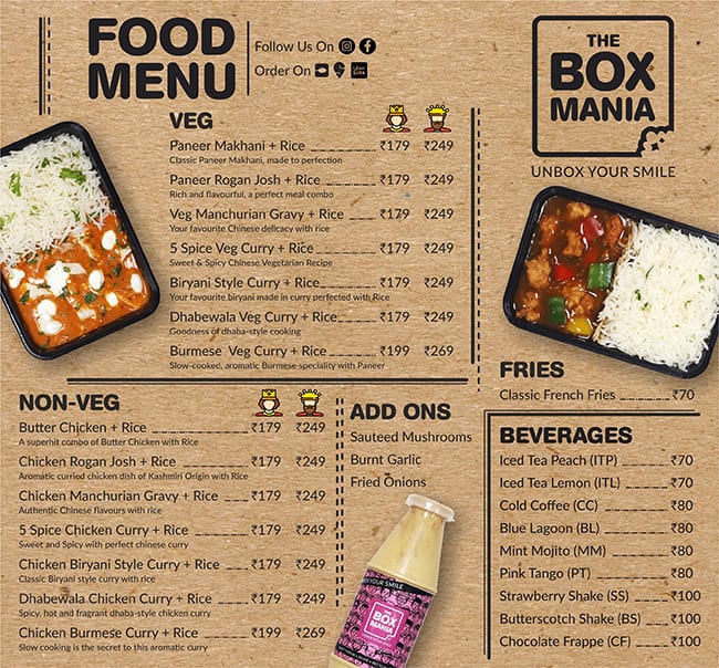 Menu of The Box Mania, Santacruz East, Mumbai