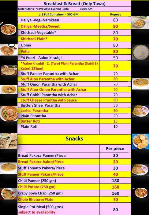 Menu of Parantha Junction, Sector 86, Faridabad