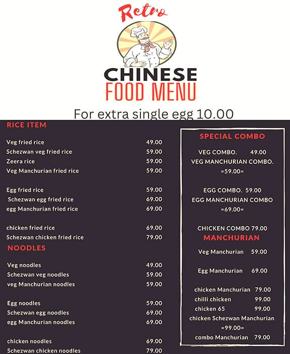 Menu of Retro Chinese, Kukatpally, Hyderabad