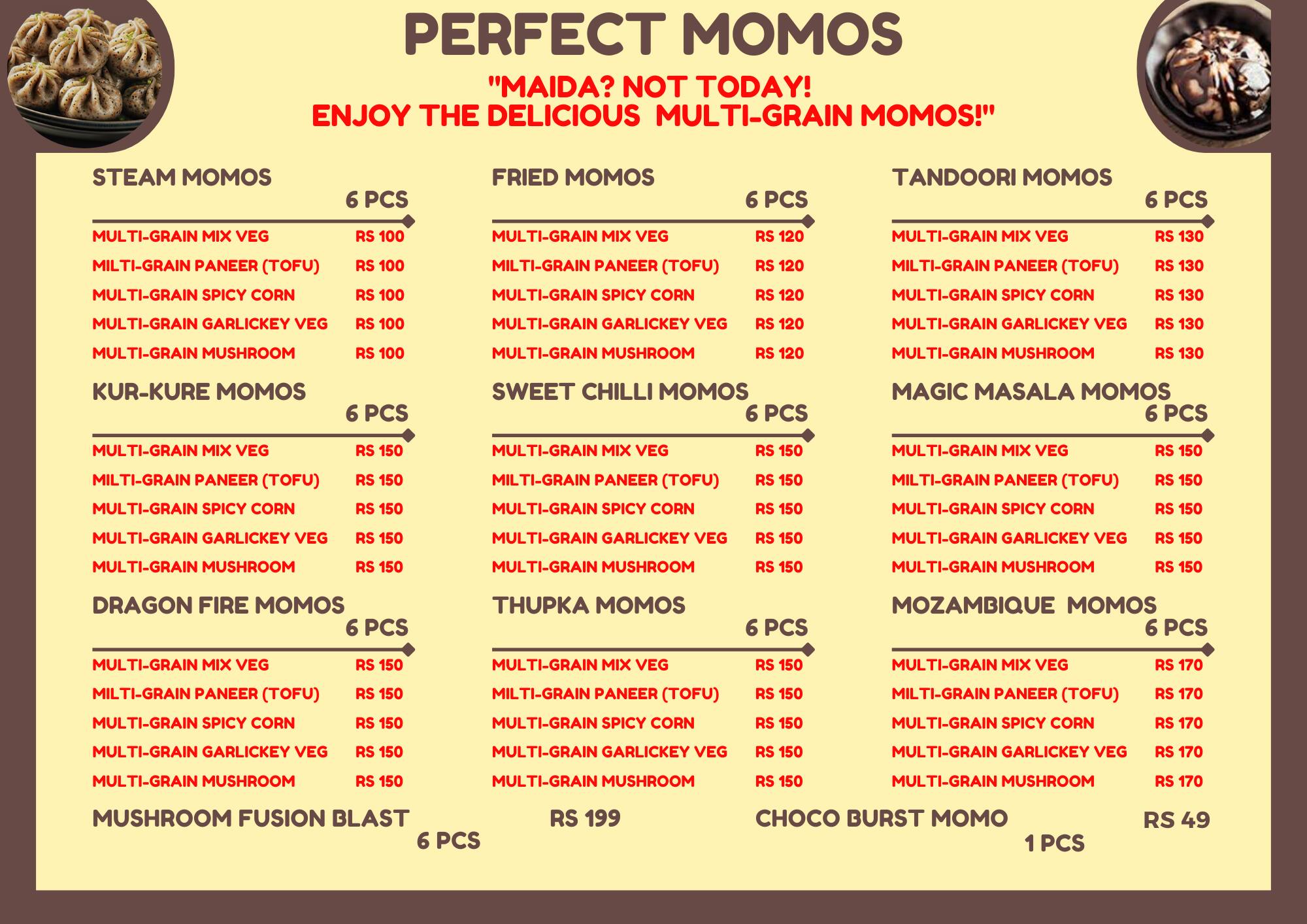 Menu of Perfect Momos, Gomti Nagar, Lucknow