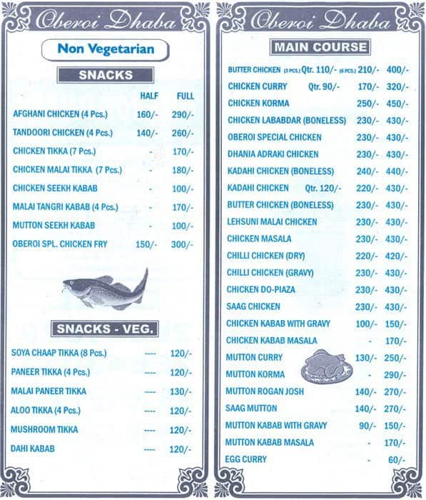 Oberoi Dhaba Menu, Menu for Oberoi Dhaba, Mehrauli, New Delhi - Zomato