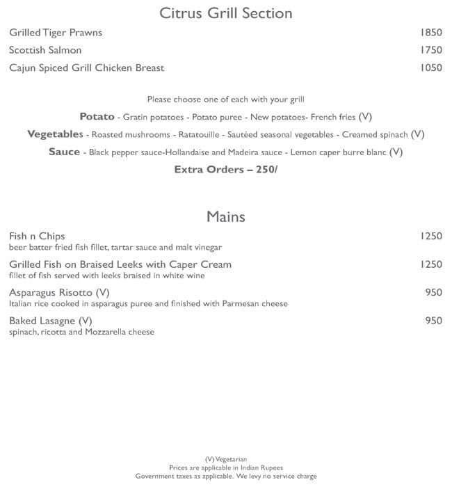 Menu at Citrus - The Leela Mumbai, Mumbai