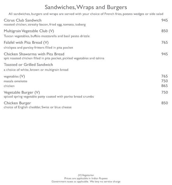 Menu at Citrus - The Leela Mumbai, Mumbai