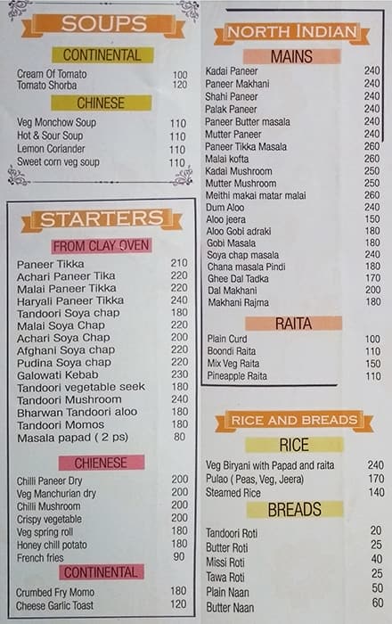 Menu of Kali Ghata, Uttam Nagar, New Delhi