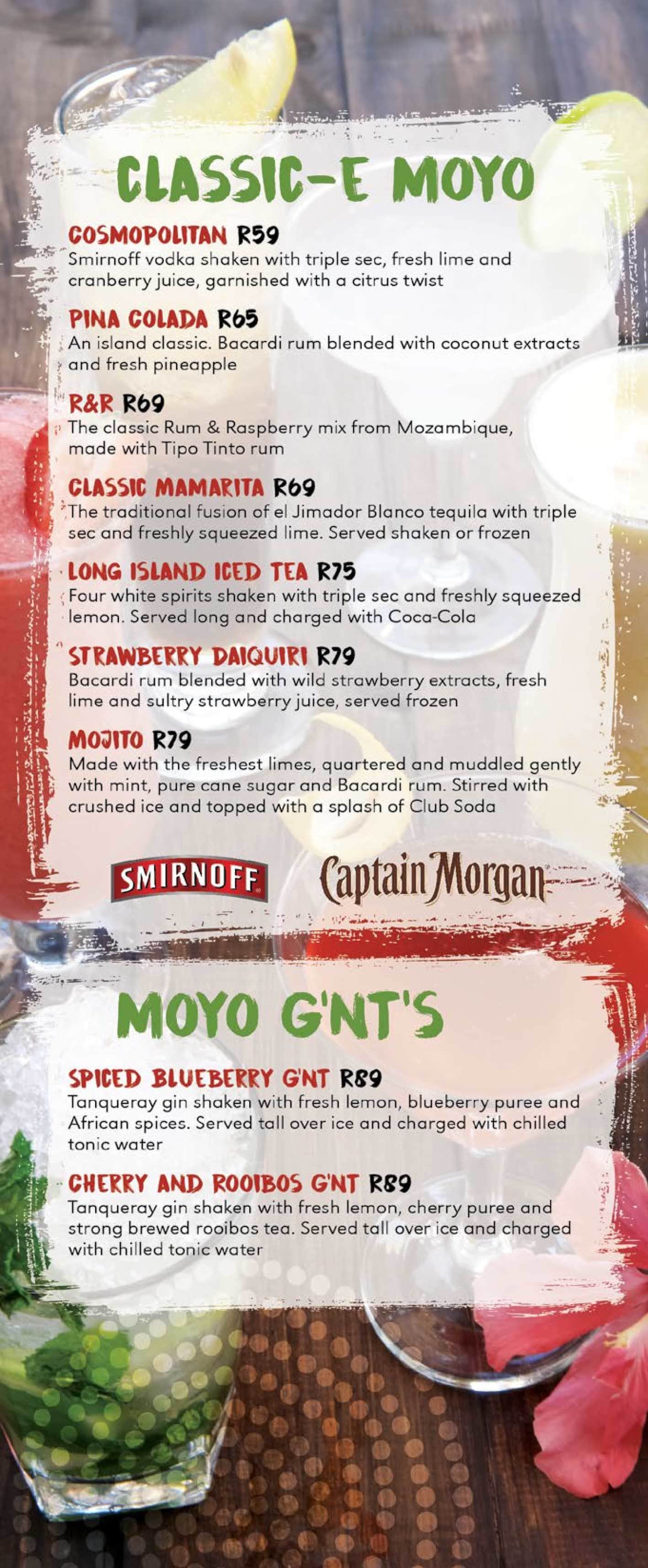 Menu at moyo restaurant, Johannesburg, The High Street