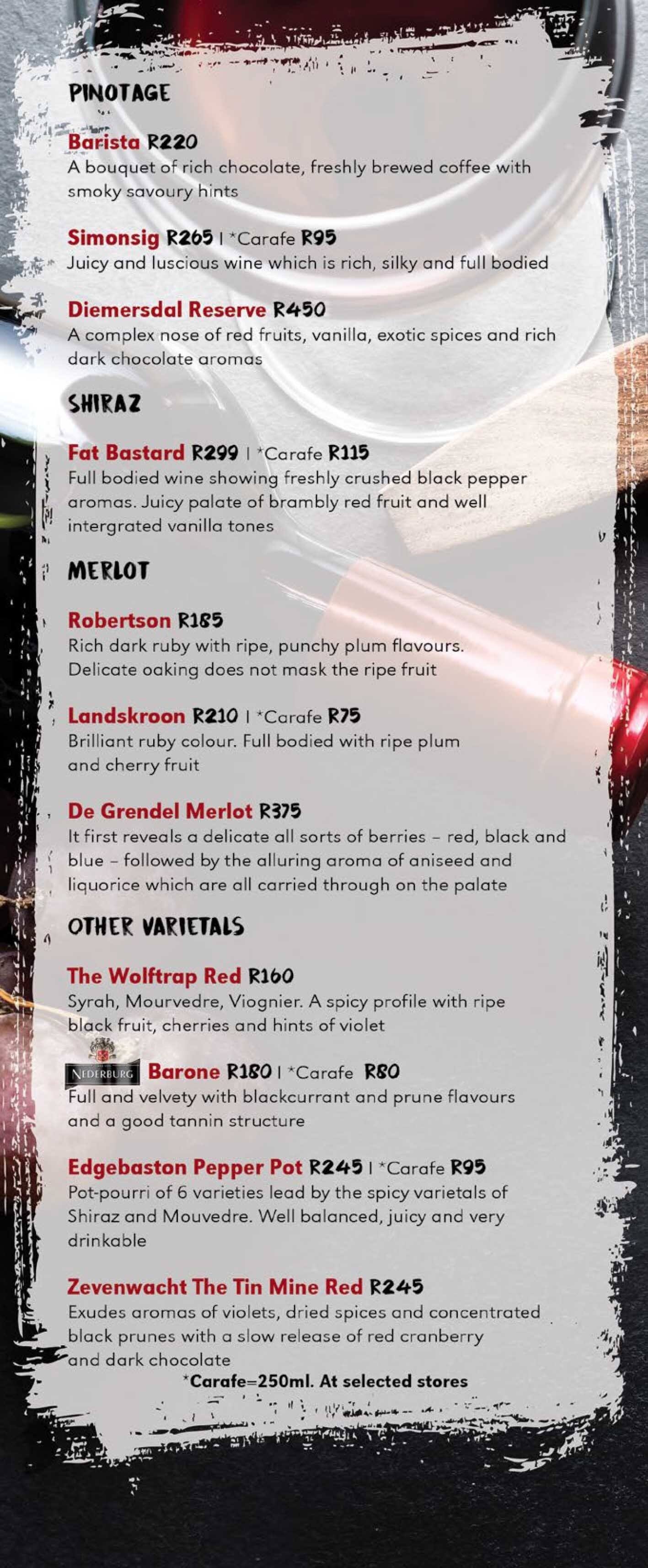 Menu at moyo restaurant, Johannesburg, The High Street