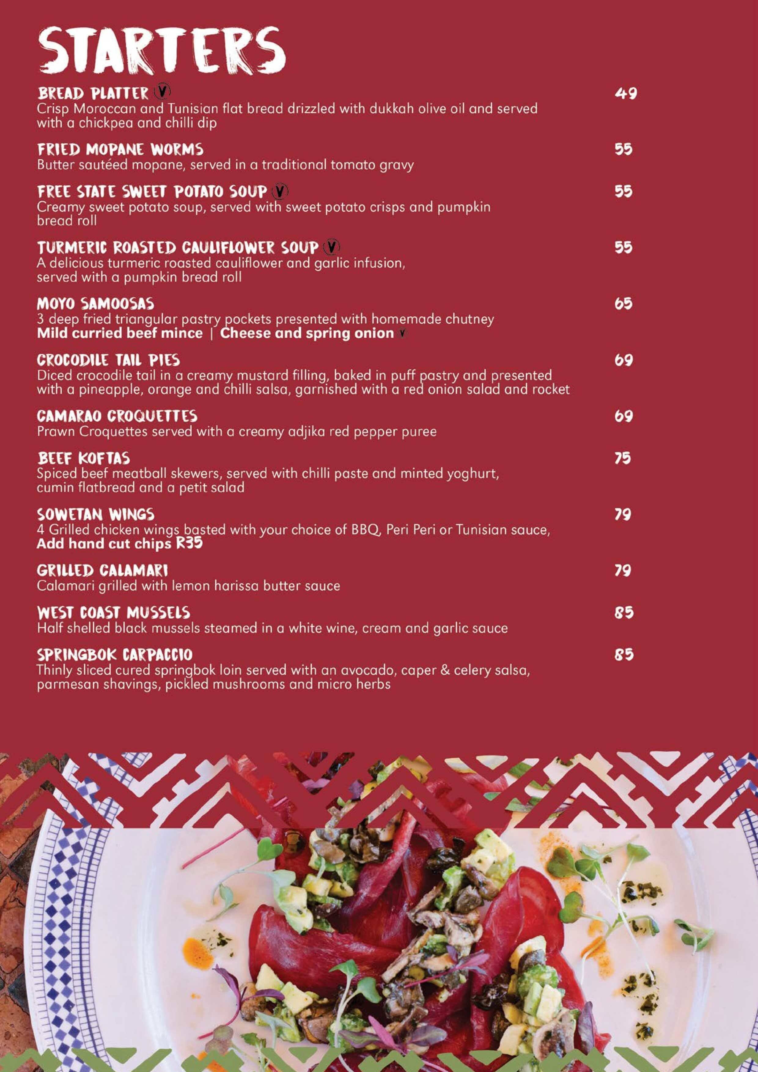 Menu at moyo restaurant, Johannesburg, The High Street