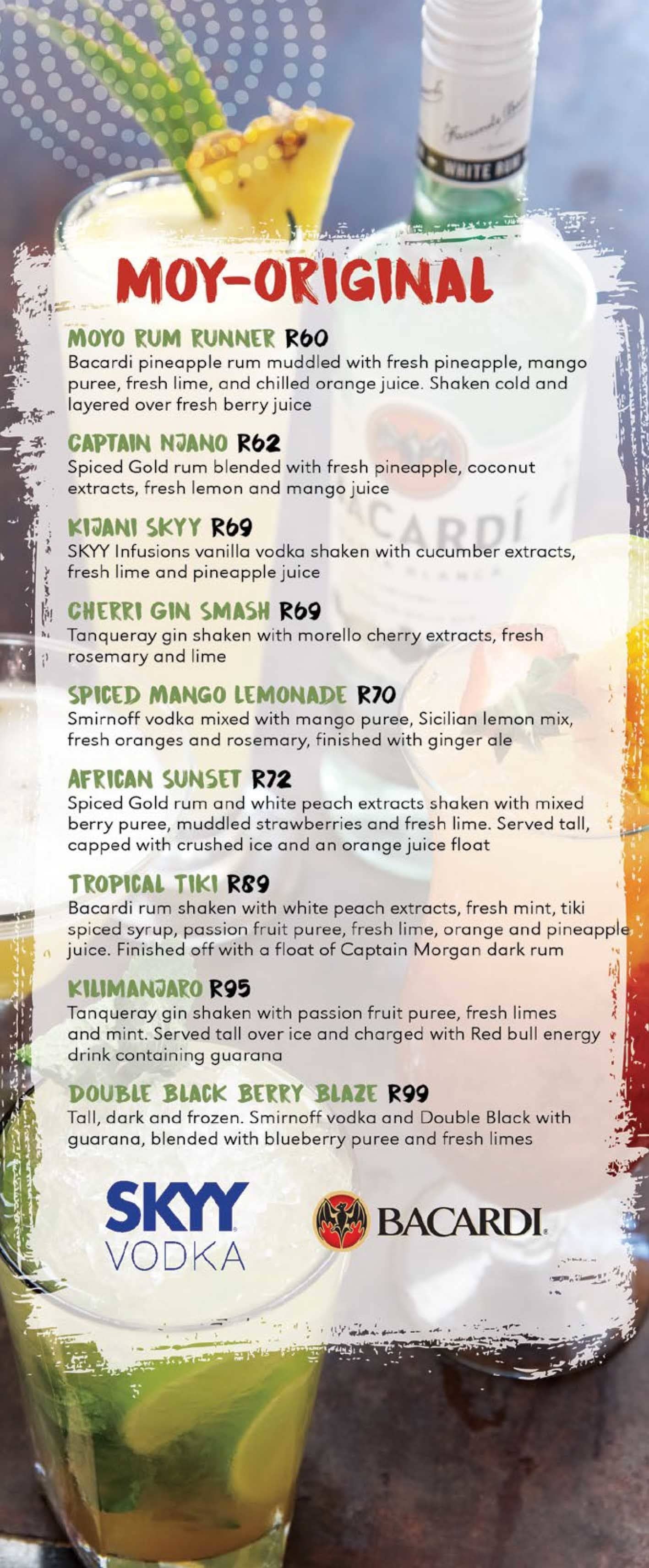 Menu at moyo restaurant, Johannesburg, The High Street