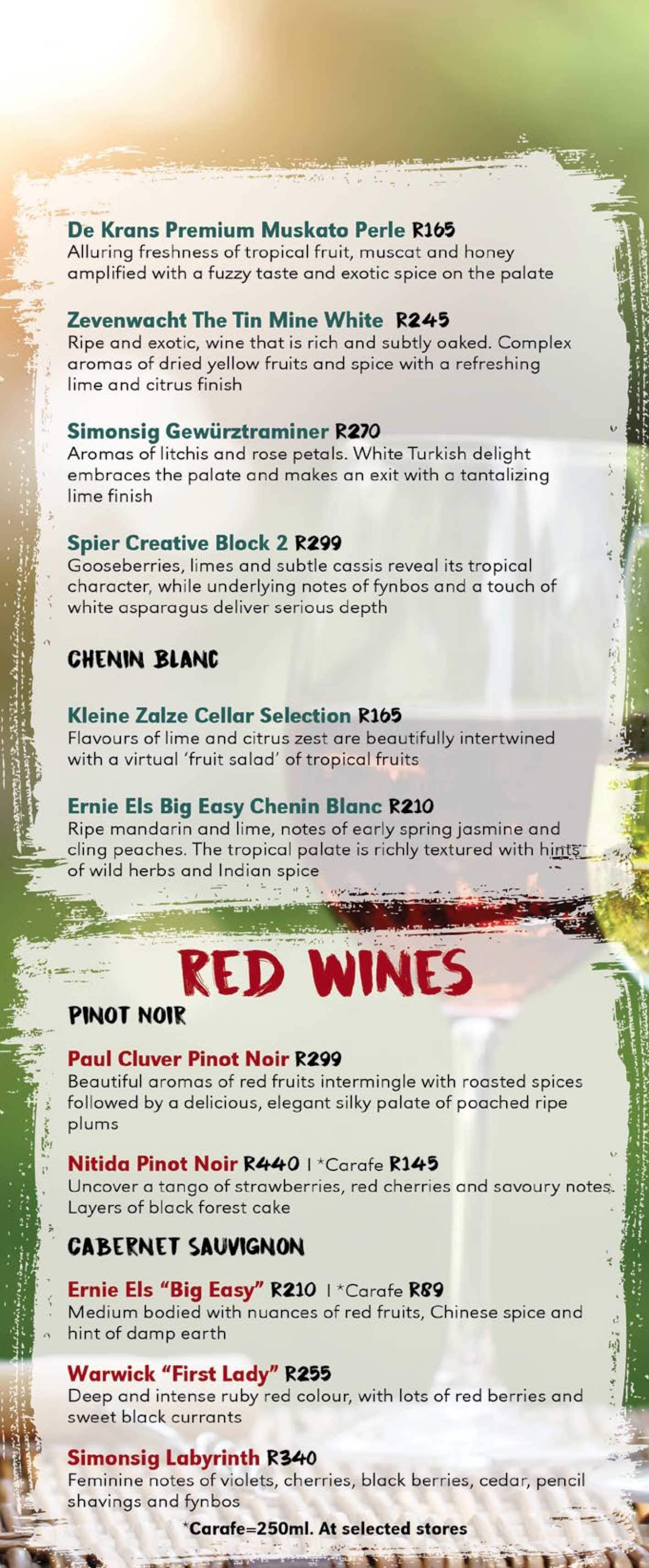 Menu at moyo restaurant, Johannesburg, The High Street