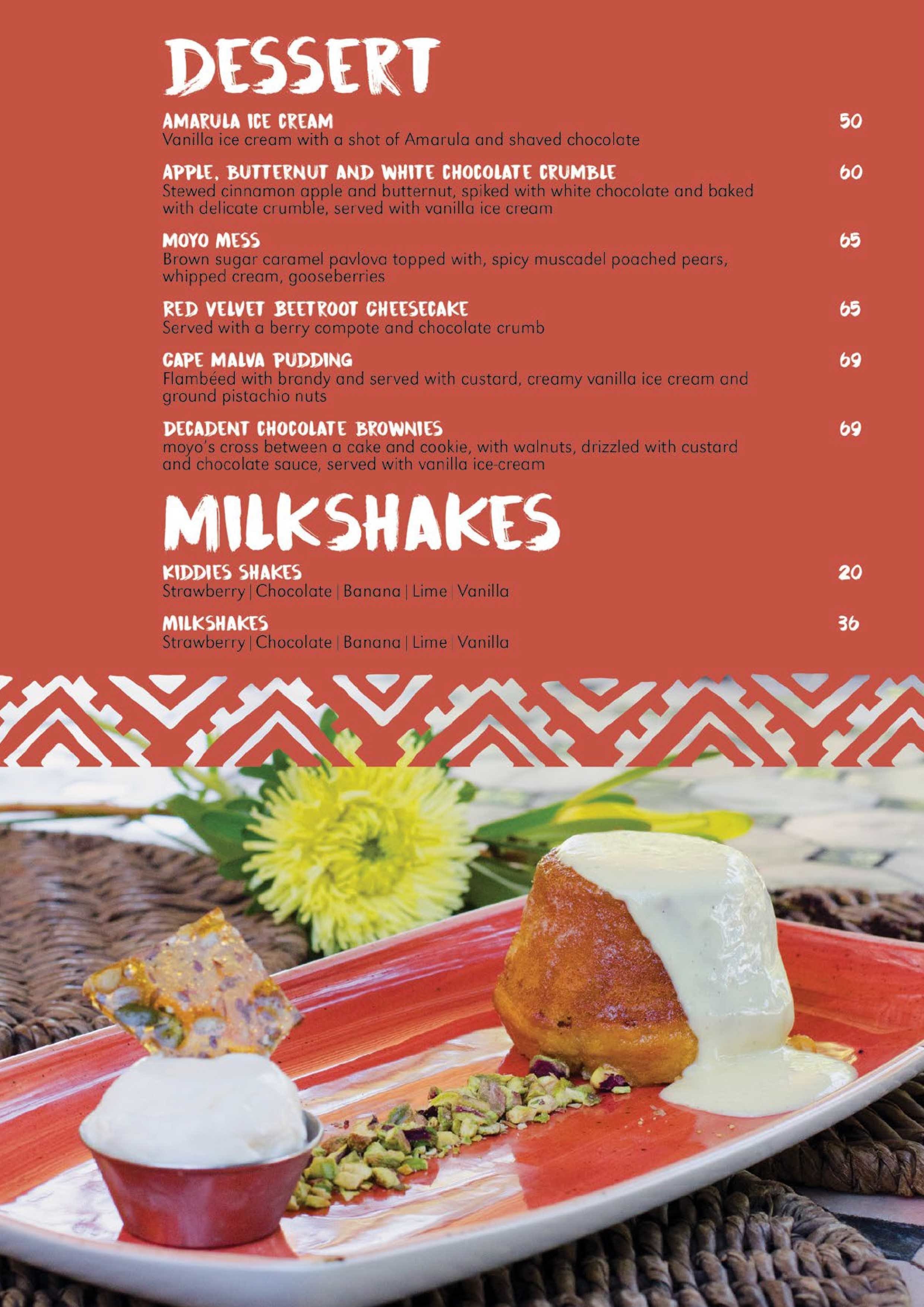 Menu at moyo restaurant, Johannesburg, The High Street