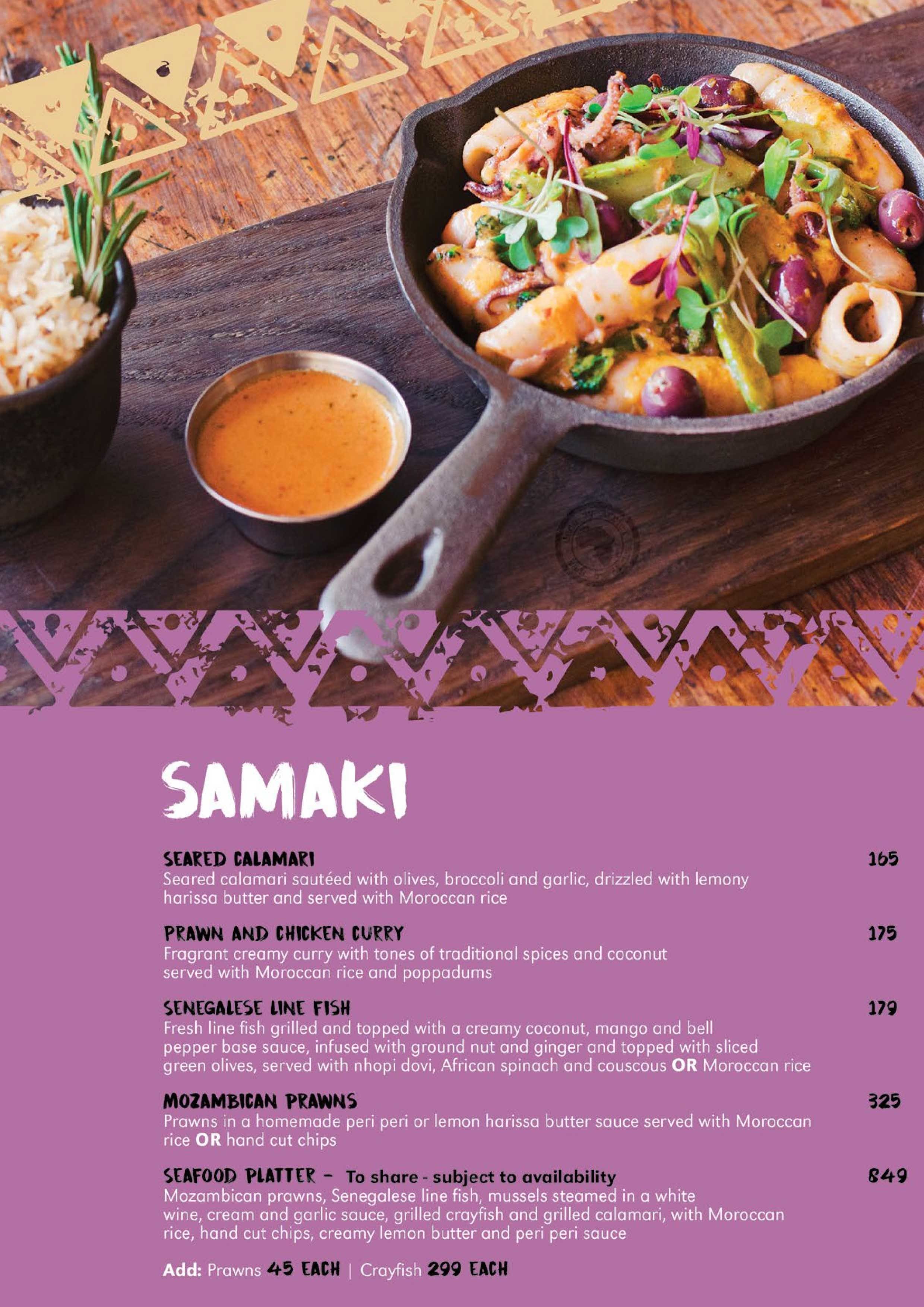 Menu at moyo restaurant, Johannesburg, The High Street