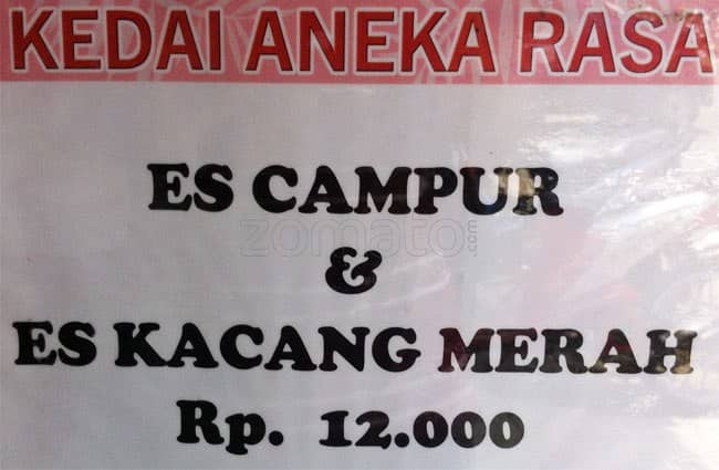 Menu at Kedai aneka rasa restaurant, East Jakarta, Jl. Lap. Tembak No.64