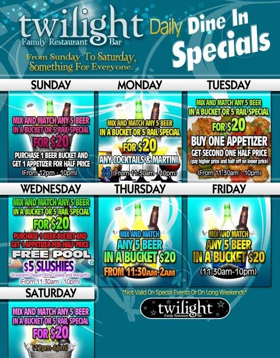 Menu at Twilight pub & bar, Toronto