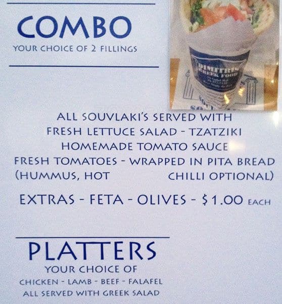 Menu at Dimitris Greek Food Riverside restaurant, Christchurch, 96 ...