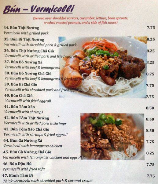 Menu at Duy Vietnamese Restaurant, Austin
