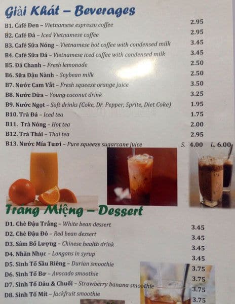 Menu at Duy Vietnamese Restaurant, Austin
