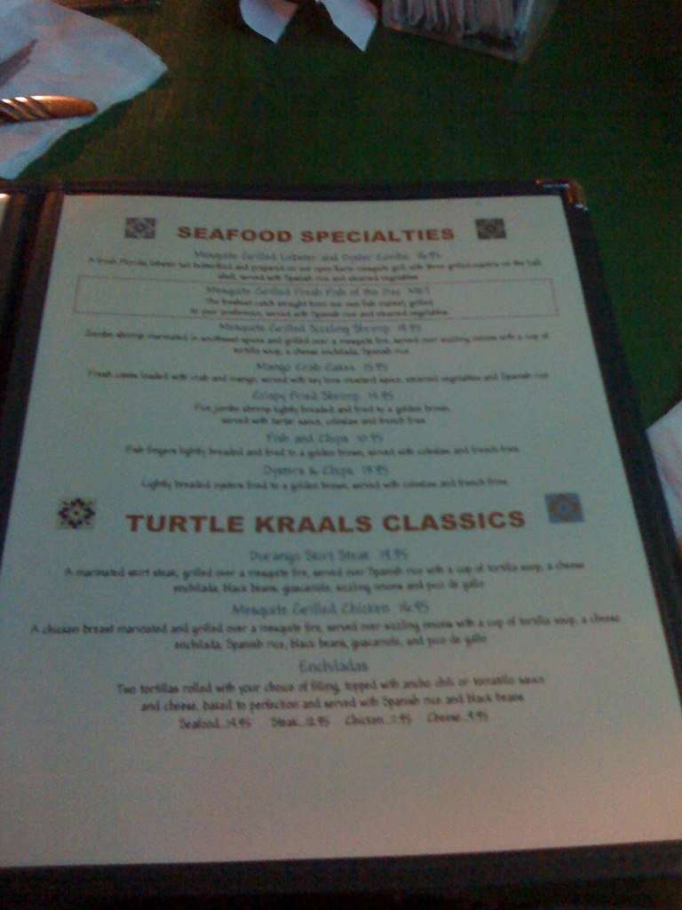 Turtle Kraals Menu, Menu for Turtle Kraals, Key West, Florida Keys ...