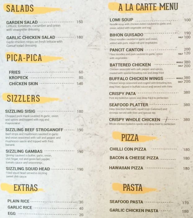 Ondo Expresso Menu, Menu for Ondo Expresso, Kamputhaw, Cebu City ...