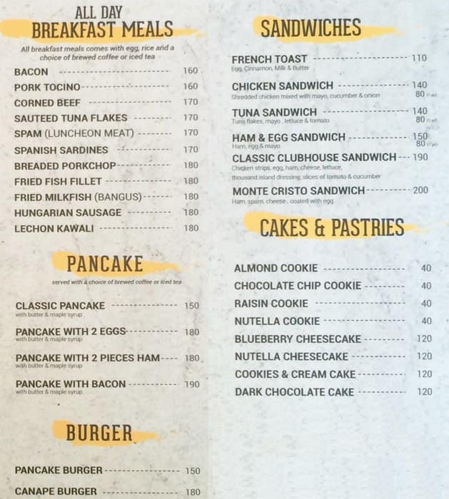 Menu at Ondo Espresso cafe, Cebu City