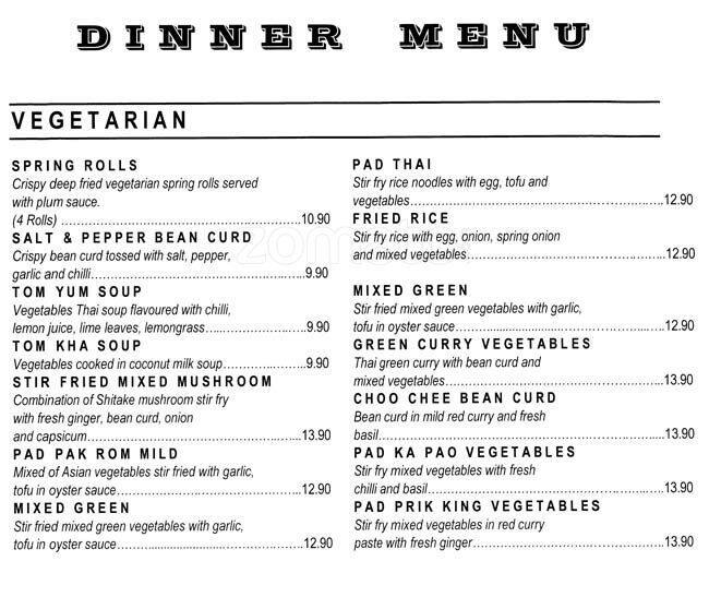 Menu at Koko Thai Restaurant, North Adelaide, 147 O'Connell St