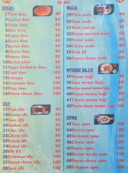 Govind Dosa Menu, Menu for Govind Dosa, Banjara Hills, Hyderabad - Zomato Govind Dosa Menu, Menu for Govind Dosa, Banjara Hills, Hyderabad - Zomato