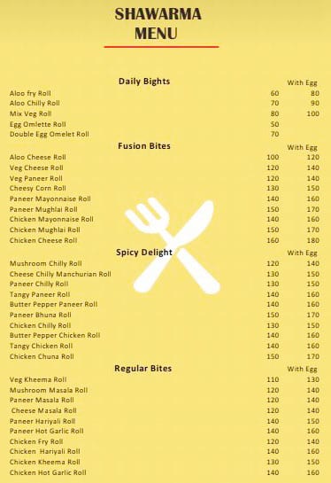 Menu of Bombay Rolls, Bhandup, Mumbai