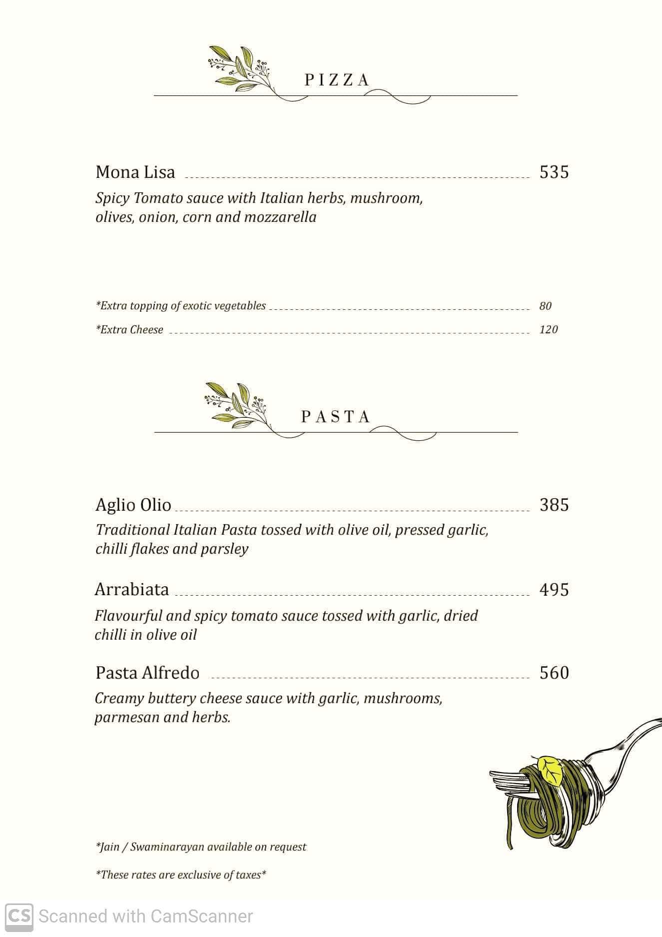 Menu at Italian Affair, Vadodara