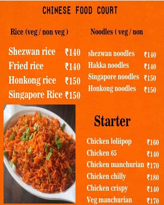 Menu of Chinese Food Court, Kondhwa, Pune