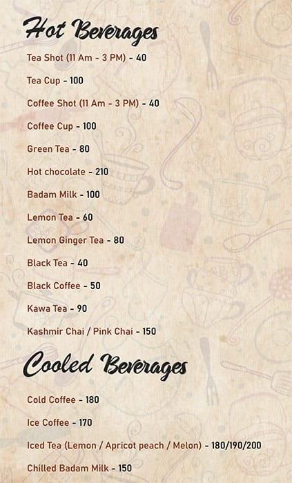 Menu of Alchemist Lake Viewery, Chetpet, Chennai