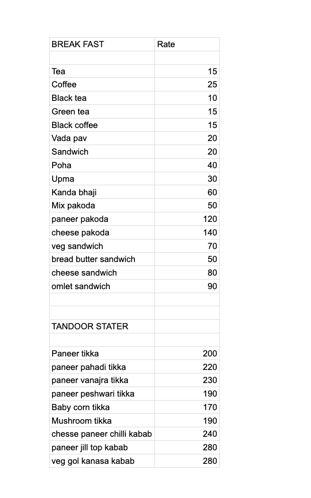 Menu of Off Track Rail Coach Restaurant, Nashik Road, Nashik