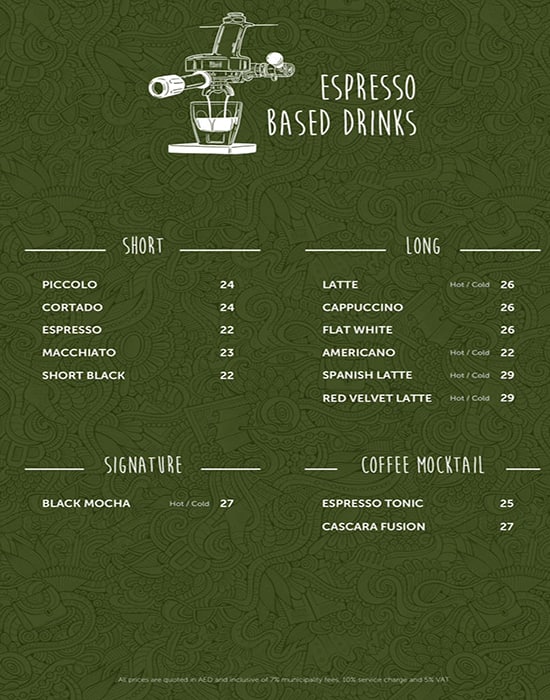 Menu of Baristas' Corner, Palm Jumeirah, Dubai